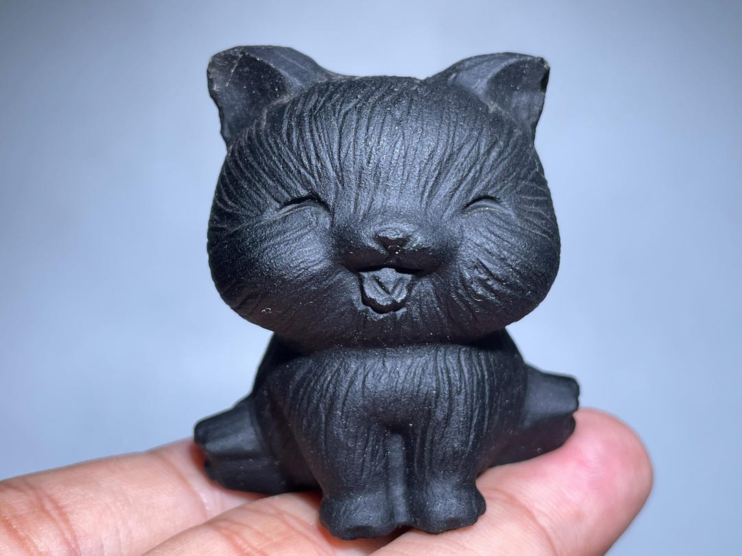 Obsidian Cat Crystal Skull: 2" Hand Carved Healing Stone - Etsy