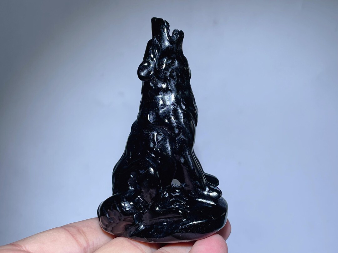 Hand Carved Obsidian Wolf Skull: Crystal Home Decor (3.5'') - Etsy