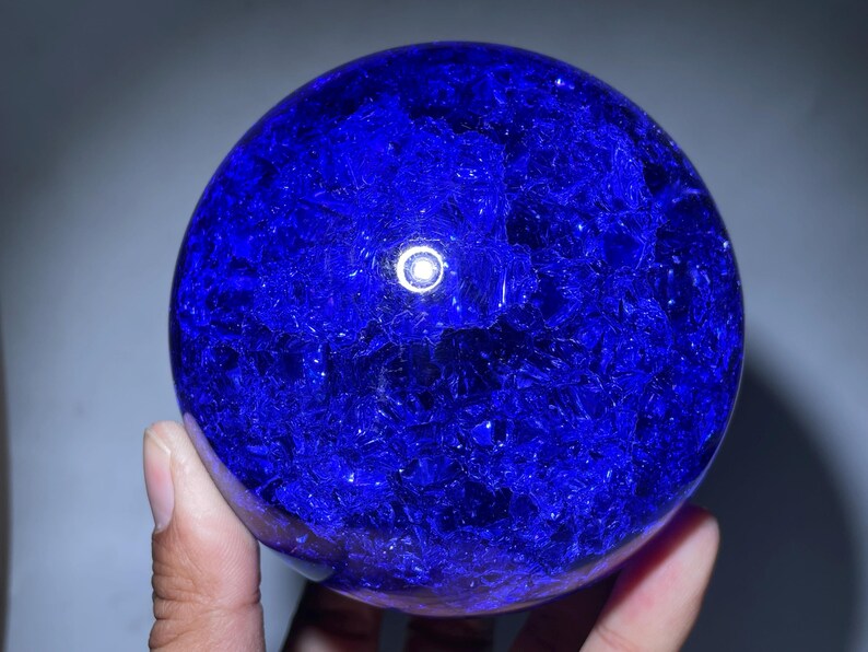 3.7" Blue Aura Crackle Glass Sphere: Rainbow Crystal Ball (95mm) - Etsy