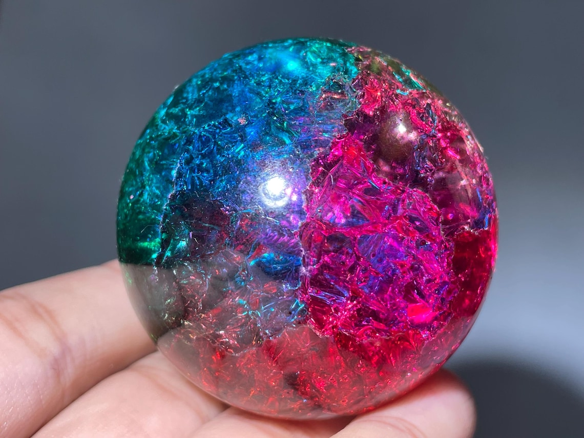 Aura Crackle Glass Sphere: Rainbow Crystal Ball (50mm) - Etsy