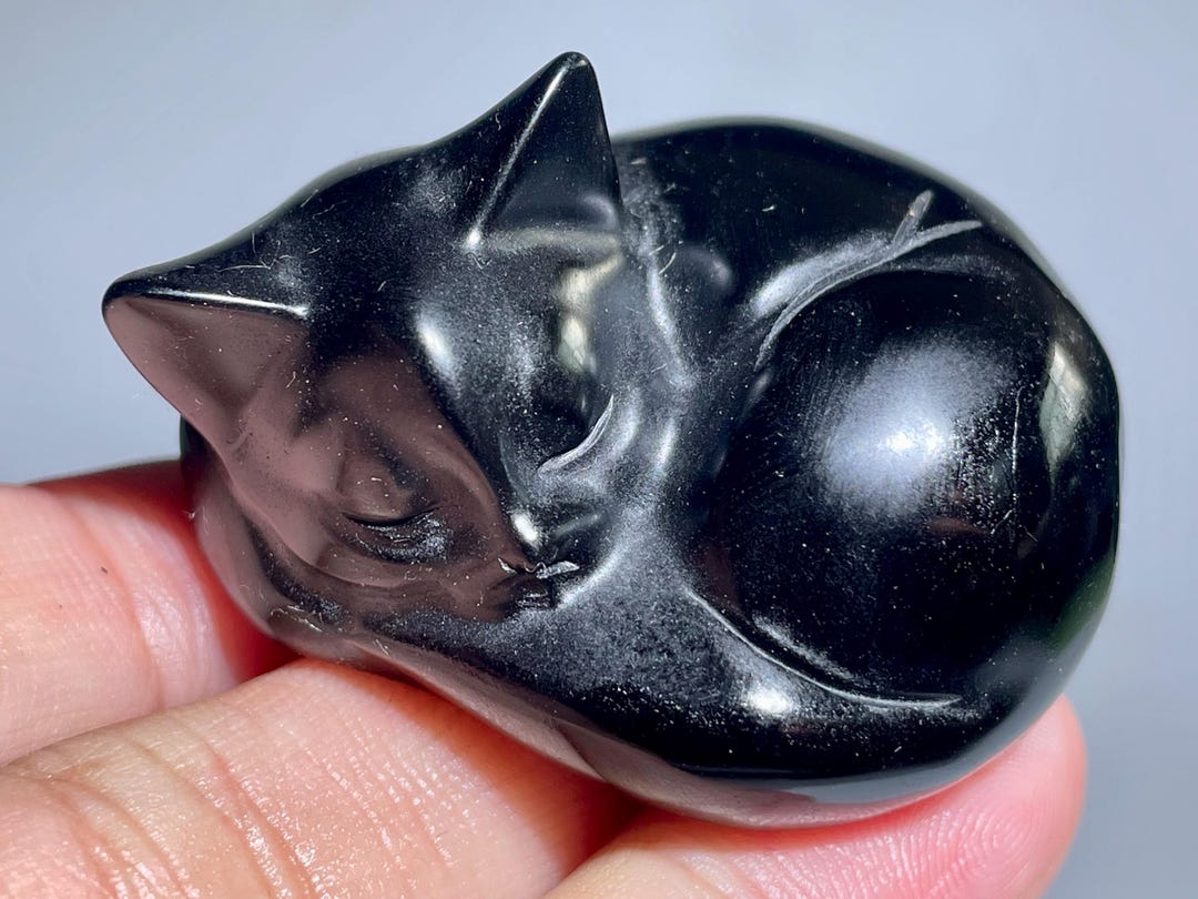 Handmade Obsidian Cat Crystal Skull: Healing Stone Gift - Etsy