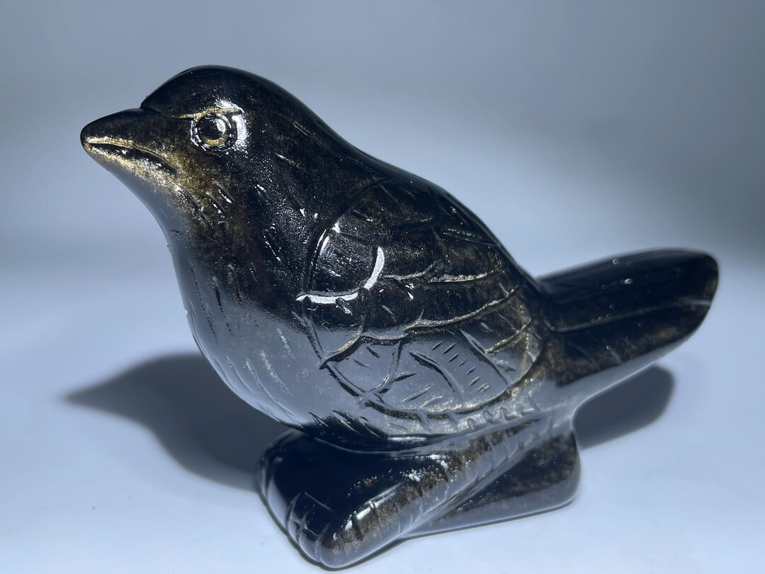 Hand Carved Gold Obsidian Bird Skull: Crystal Home Decor - Etsy
