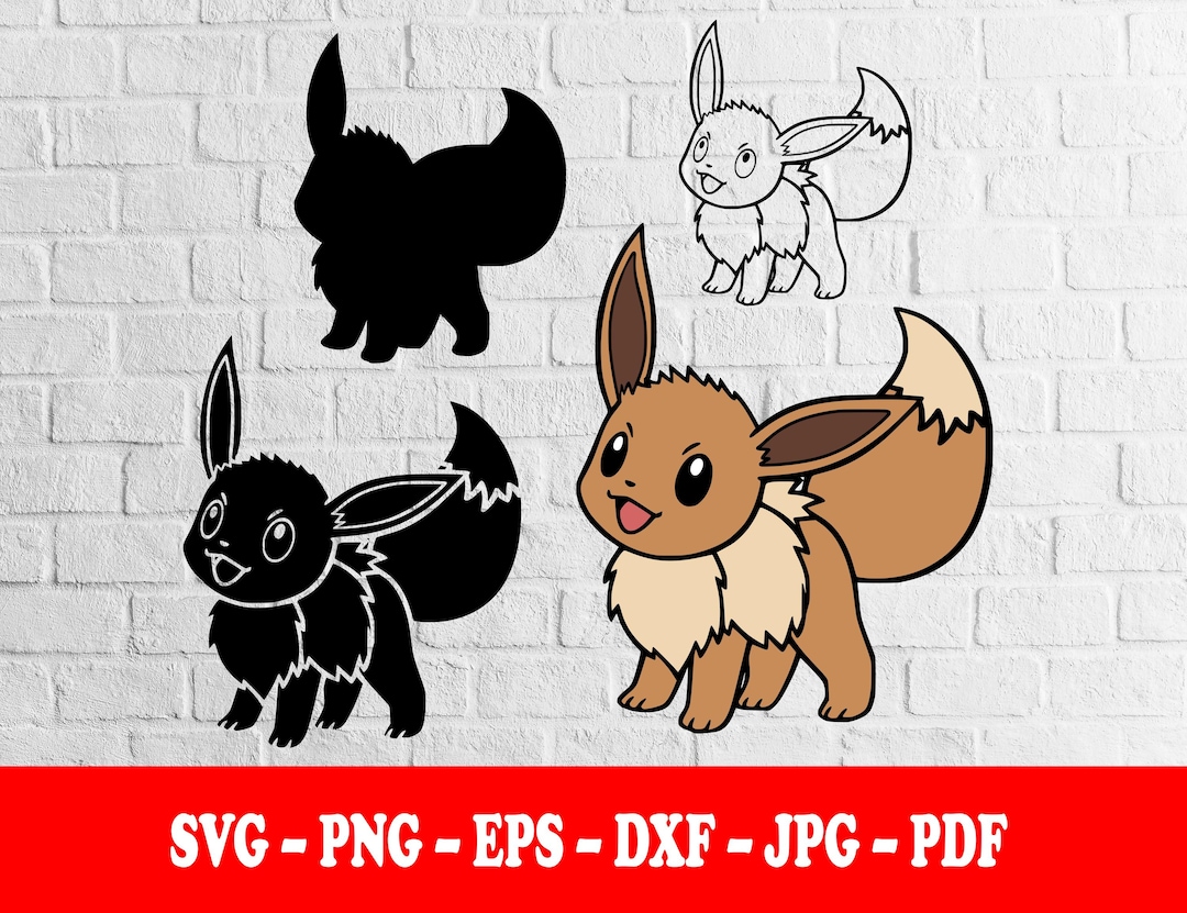 EEVEE, Pokemon, 4 Pack, Outline, T-shirt, Sticker, Mug Wrap, Vector ...