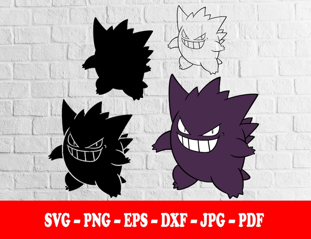 GENGAR, Pokemon, 4 Pack, Outline, T-shirt, Sticker, Mug Wrap, Vector ...