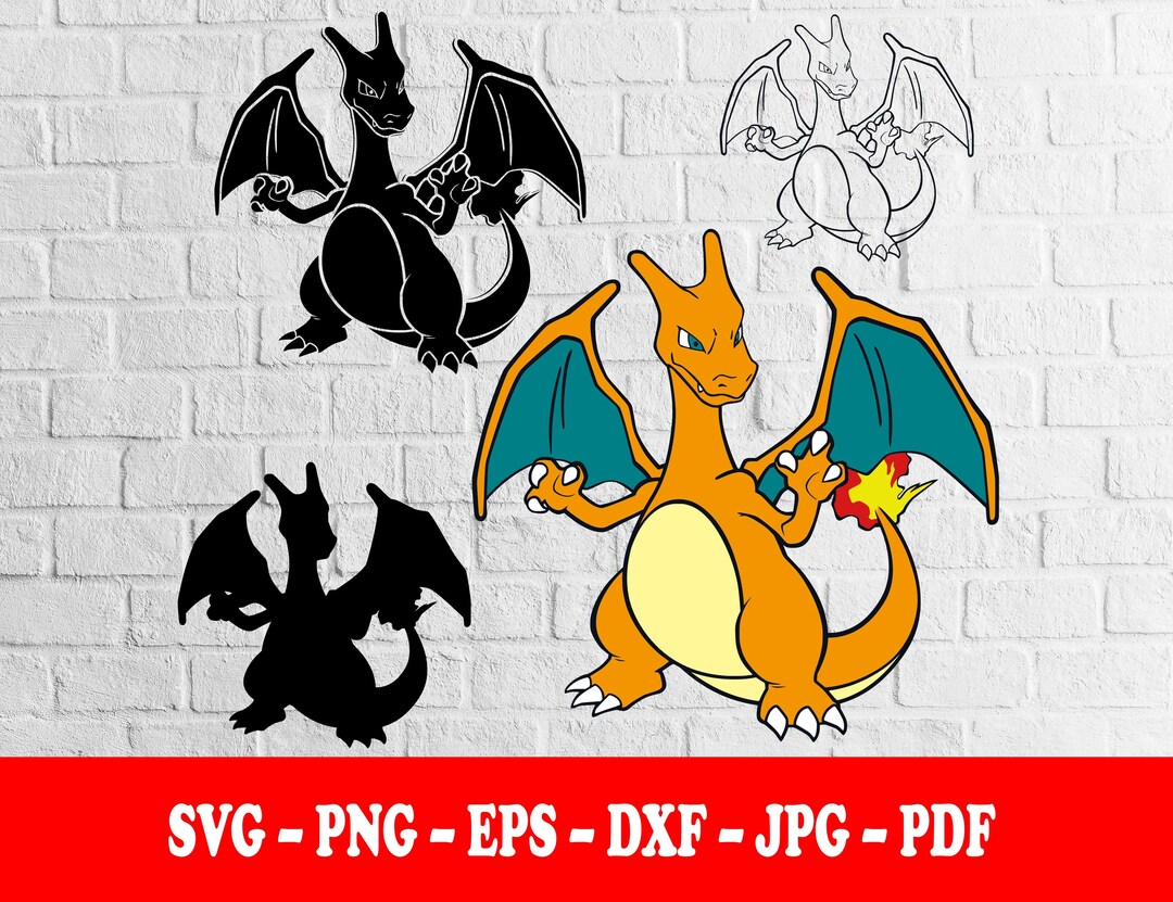 CHARIZARD, Pokemon, 4 Pack, Outline, T-shirt, Sticker, Mug Wrap, Vector ...