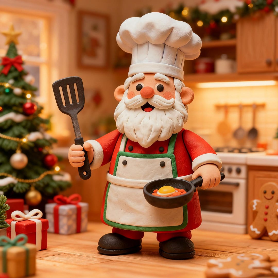 Handmade Clay Chef Santa Figurine – Whimsical Christmas Kitchen Decor ...