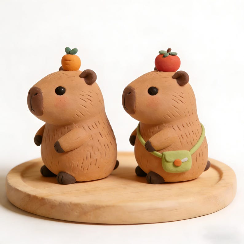 Handmade Capybara Couple Figurine – Polymer Clay Fruit Toppers - Etsy