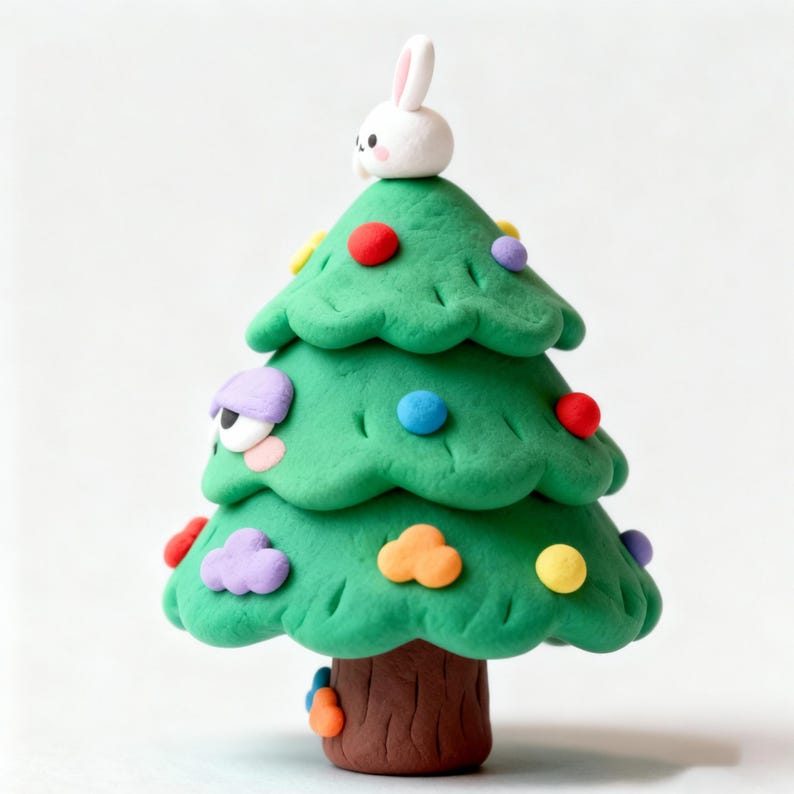 Handmade Grumpy Clay Christmas Tree Figurine, Bunny Topper - Etsy