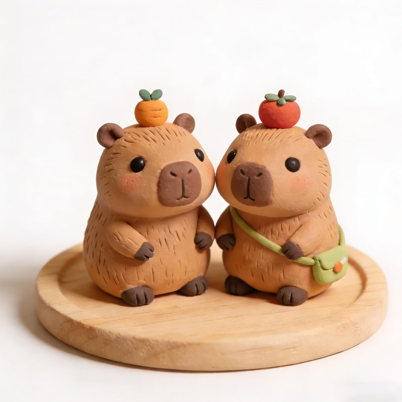 Handmade Capybara Couple Figurine – Polymer Clay Fruit Toppers - Etsy