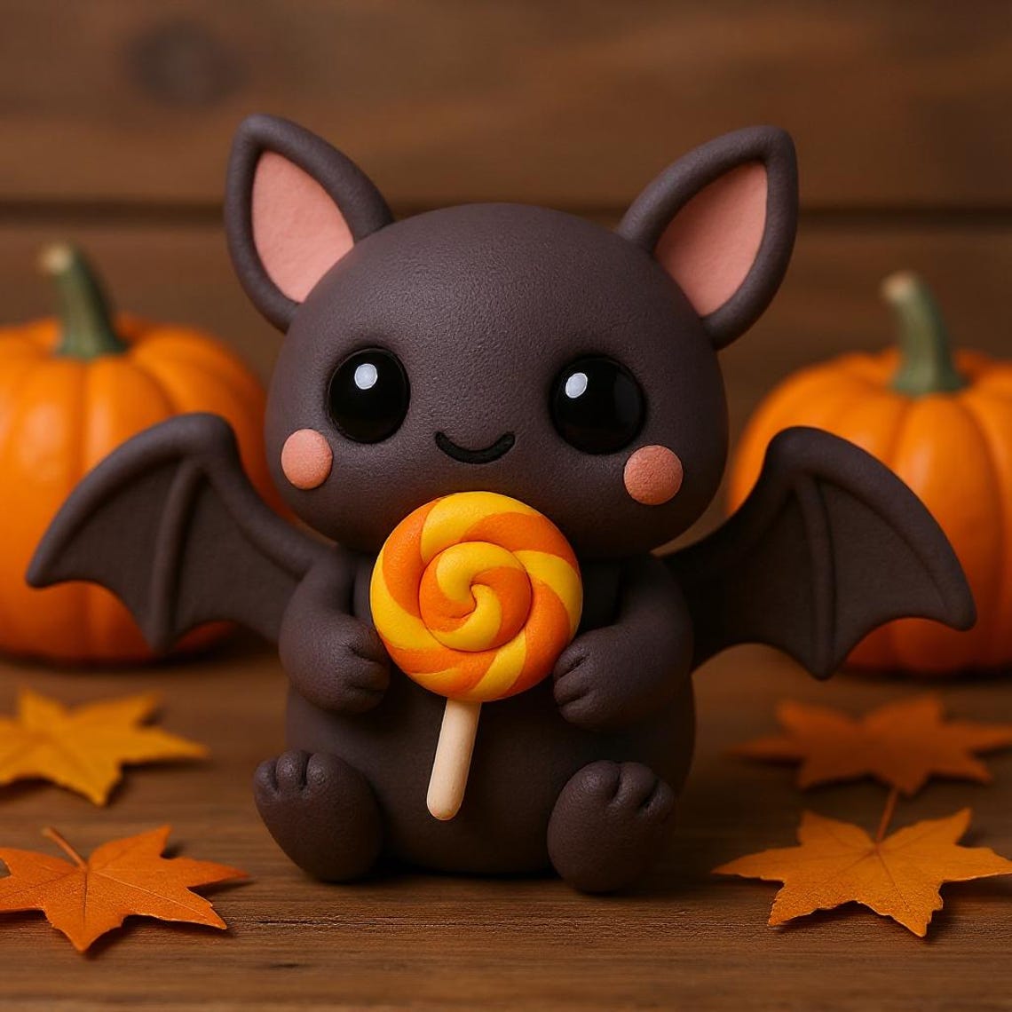 Handmade Kawaii Bat Figurine: Polymer Clay Halloween Decor - Etsy