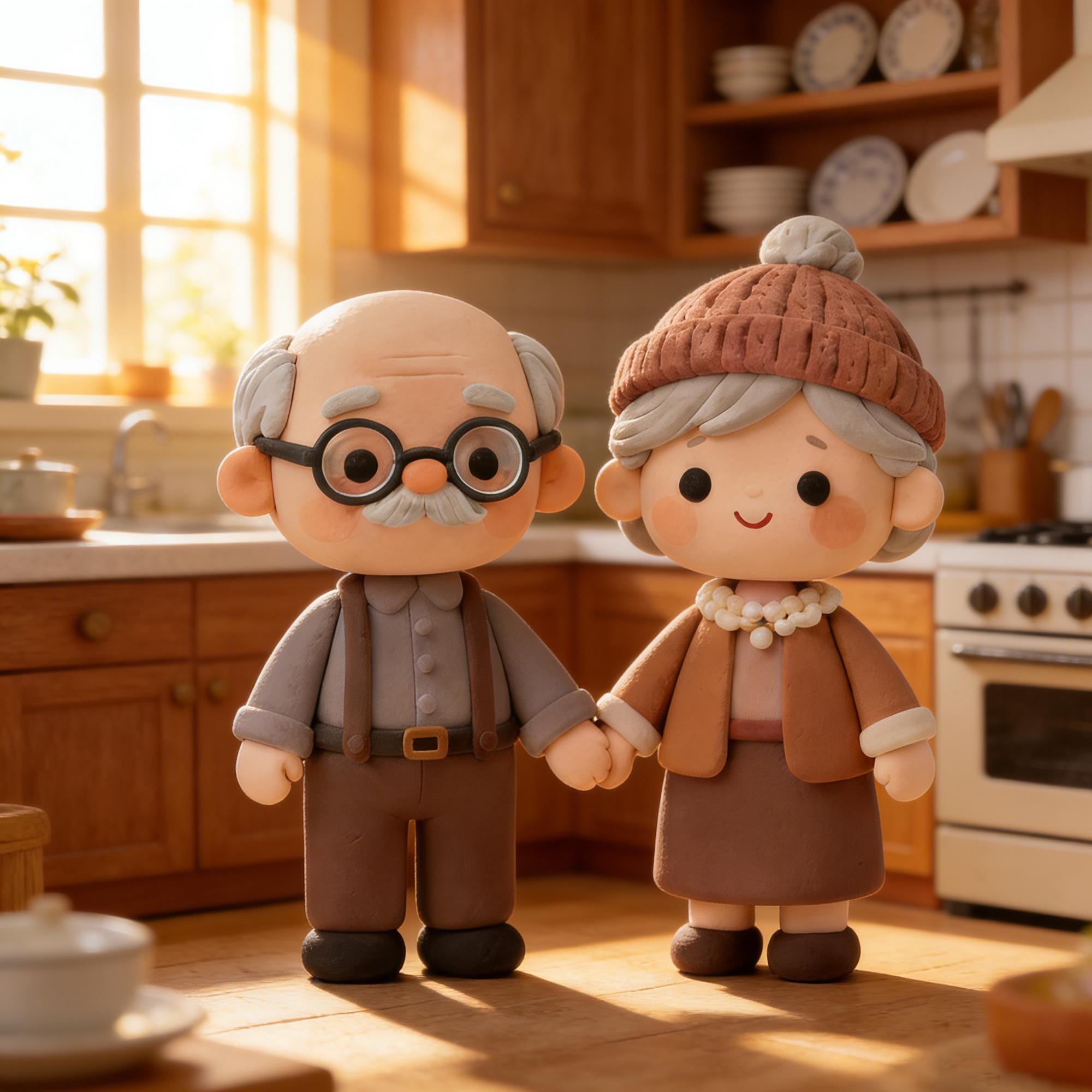 Elderly Couple Clay Figurine Set, 8CM Cozy Senior Pair Decor ...