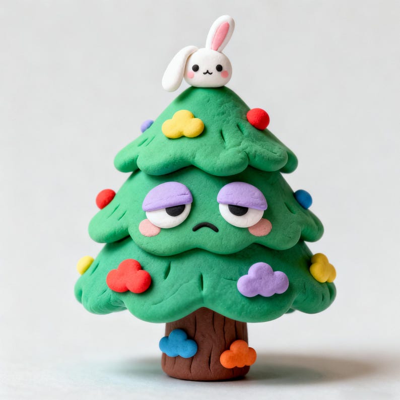 Handmade Grumpy Clay Christmas Tree Figurine, Bunny Topper - Etsy