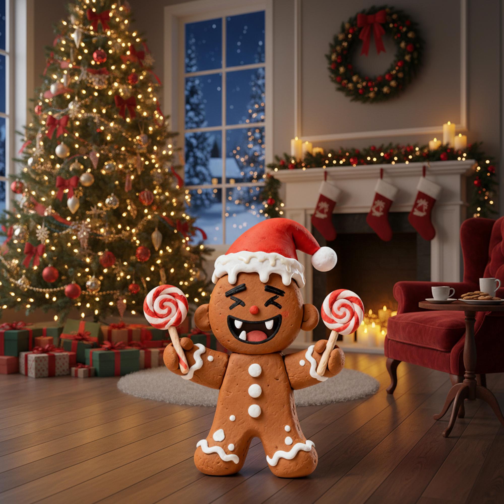 Cute Christmas Gingerbread Man Figurine With Lollipops - Festive ...