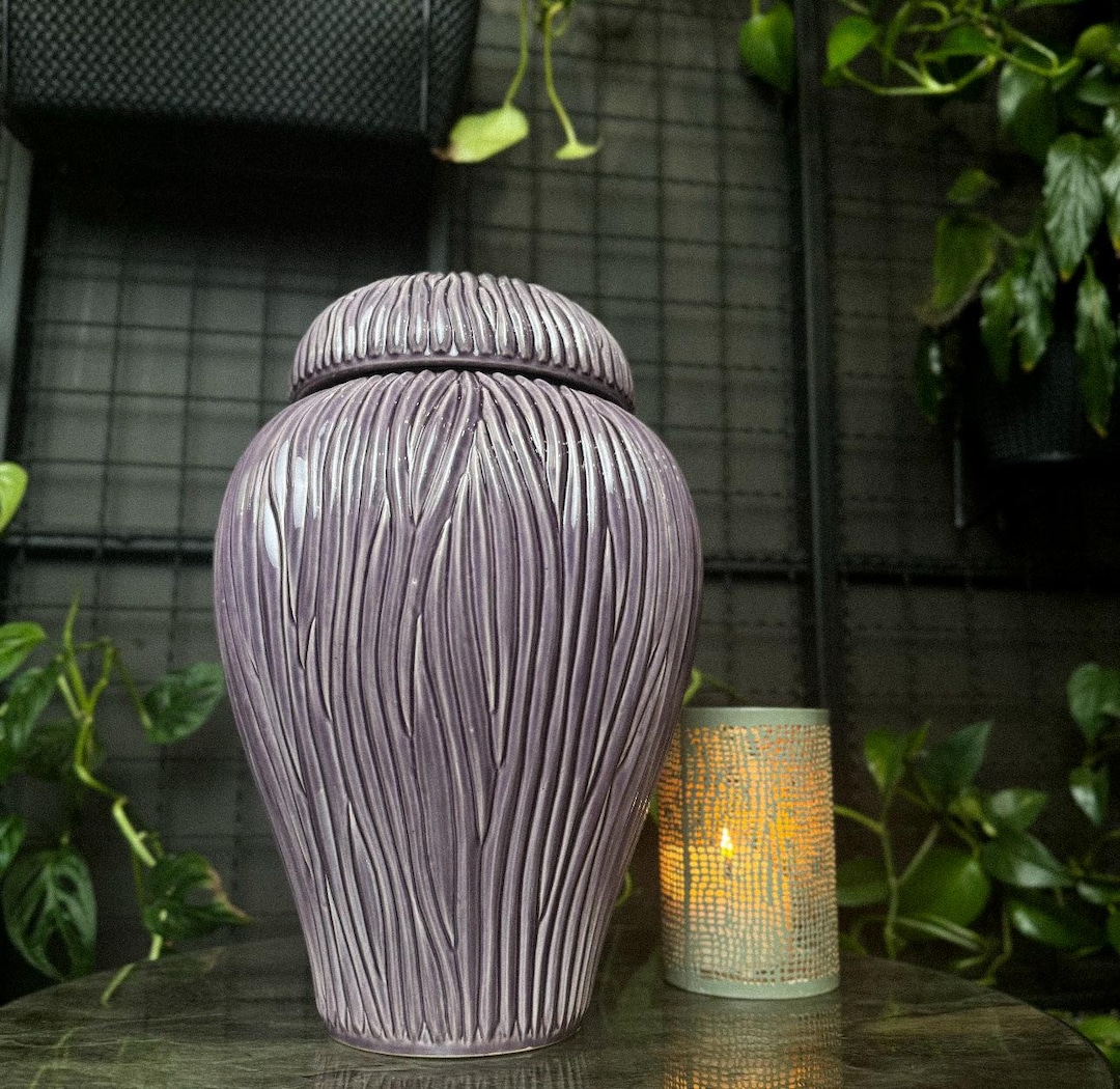 Ceramic Urn for Ashes Khvilya | Large Urn for Human Ashes | Violet ...