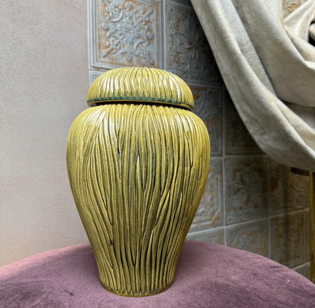 Yellow Urns for Human Ashes Medium Green Cremation Urn for Ashes ...