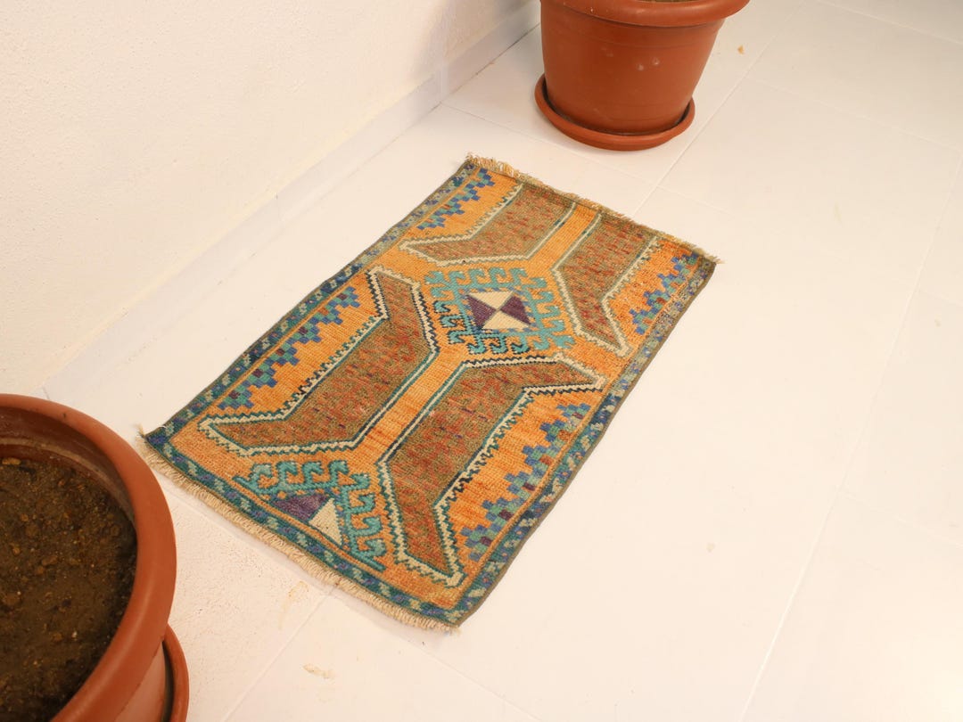 1x2 Orange Door Mat,handmade,vintage,neutral Wool Rug,turkish Door Mat ...