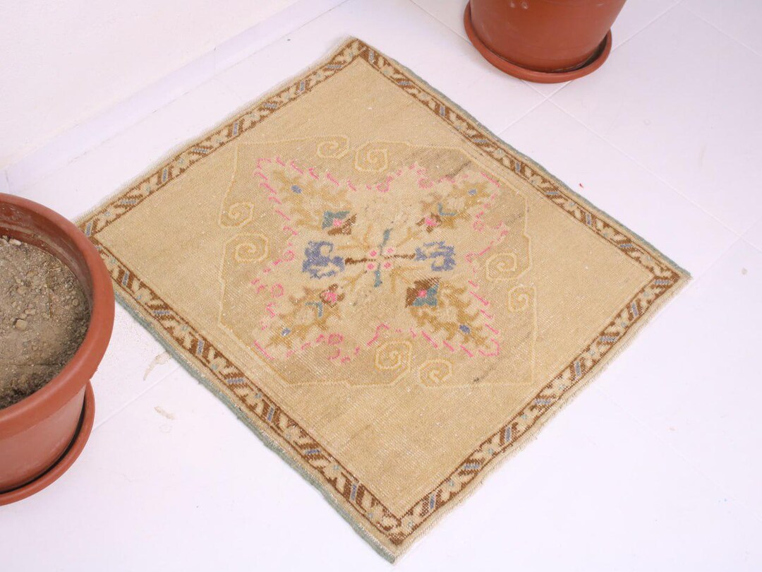 2x2 Square Door Mat,brown,handmade,vintage,neutral Wool,turkish Door ...