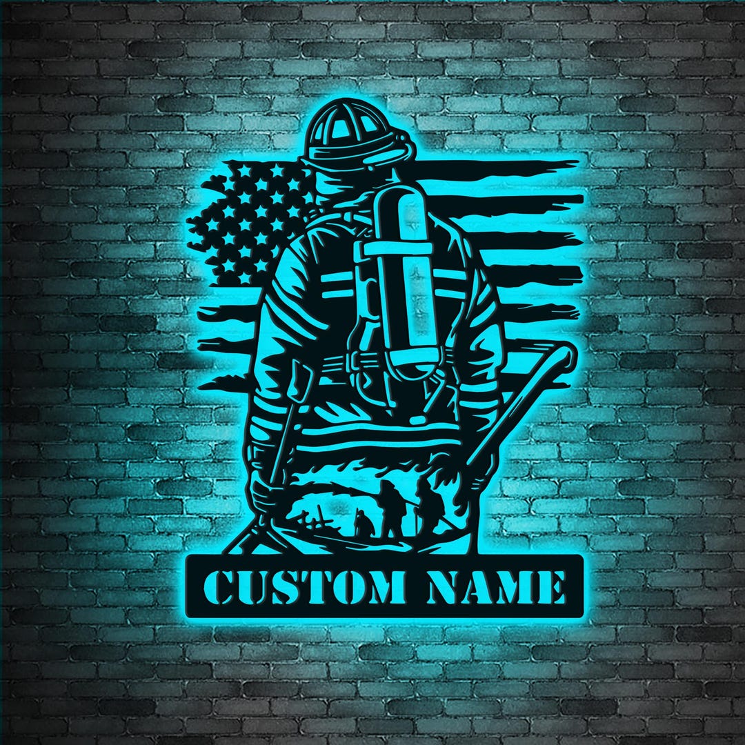 Custom Firefighter Metal Sign, Personalized Fire Department Wall Art ...