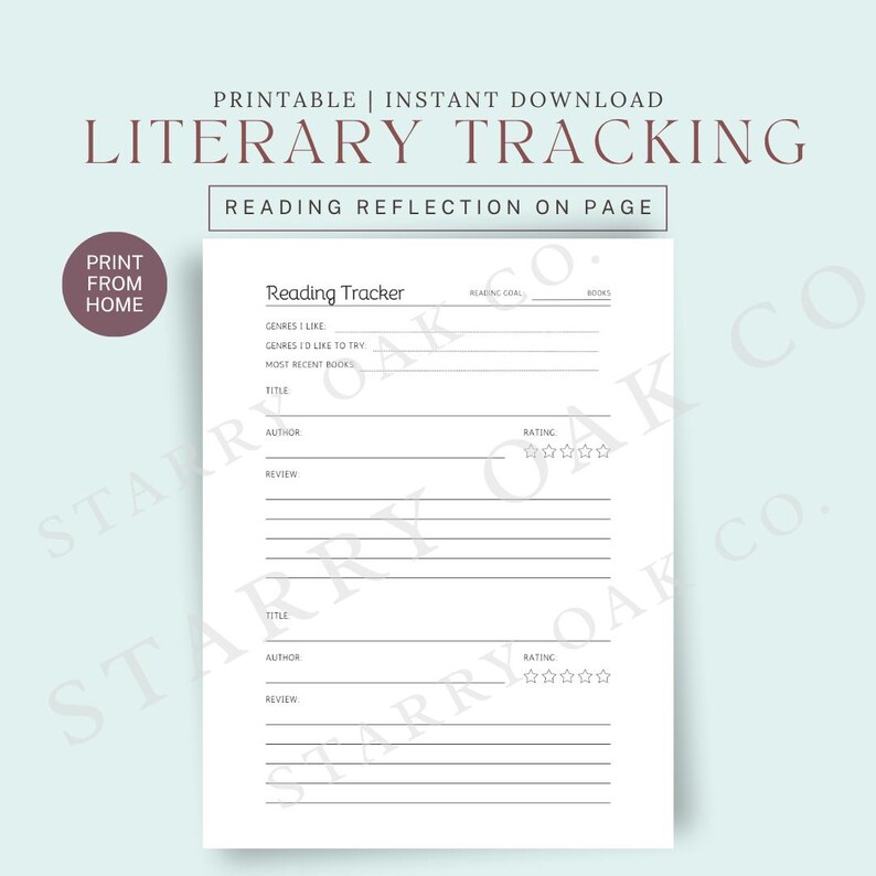 Book Review Tracker Printable: Literary Journal Page (digital Download ...