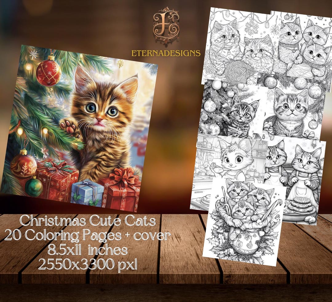 Christmas Cute Cats | Coloring Pages for Toddlers and Kids | 20 ...