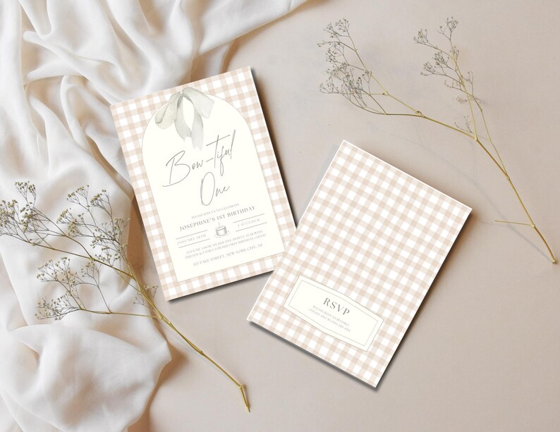 Bow First Birthday Invitation Printable Template - Etsy