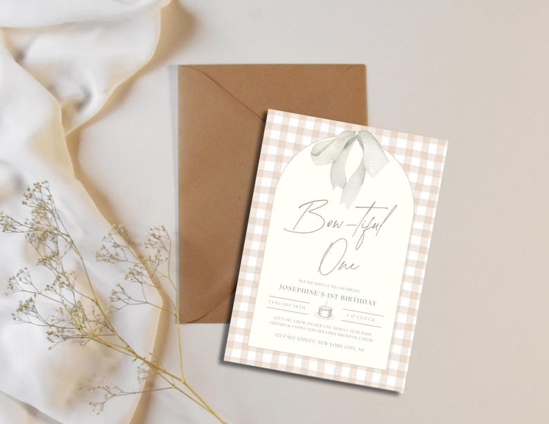Bow First Birthday Invitation Printable Template - Etsy