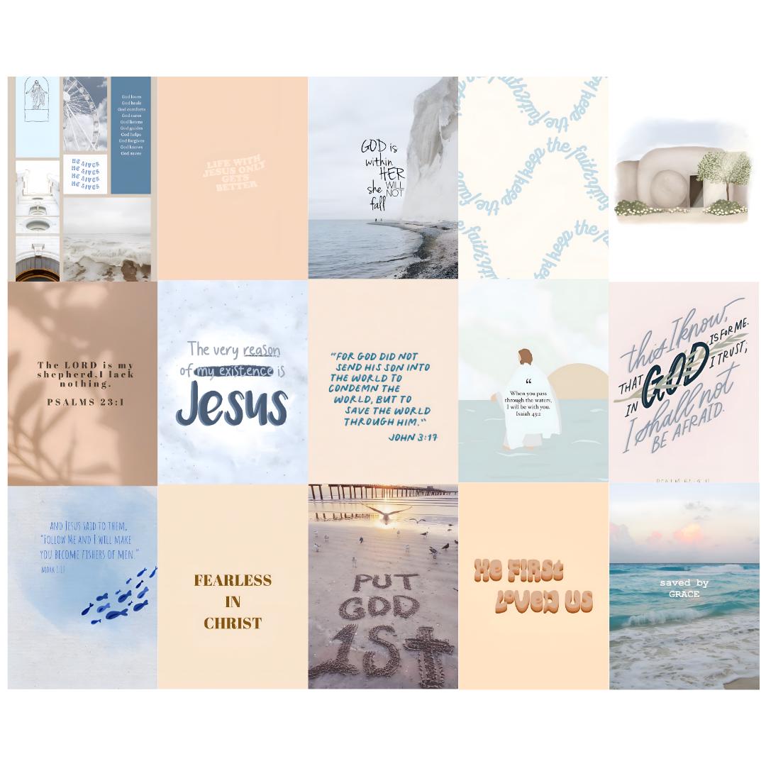 80 PCS Christian Aesthetic Collage Kit Trendy Cream Blue Art Bible ...