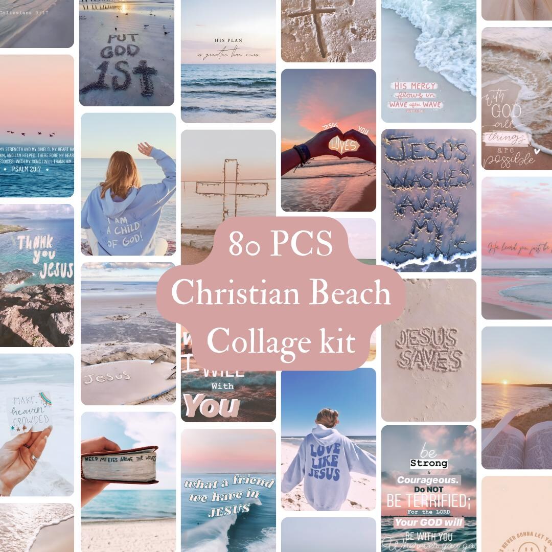 80 PCS Christian Beach Aesthetic Collage Kit Bible Verses Jesus Faith ...