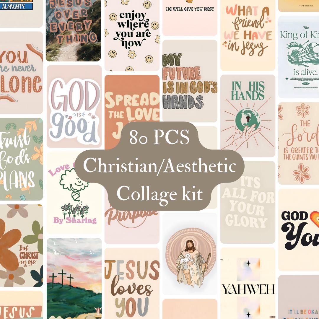 80 PCS Christian Aesthetic Collage Kit, Bible Verse Wall Art (digital ...