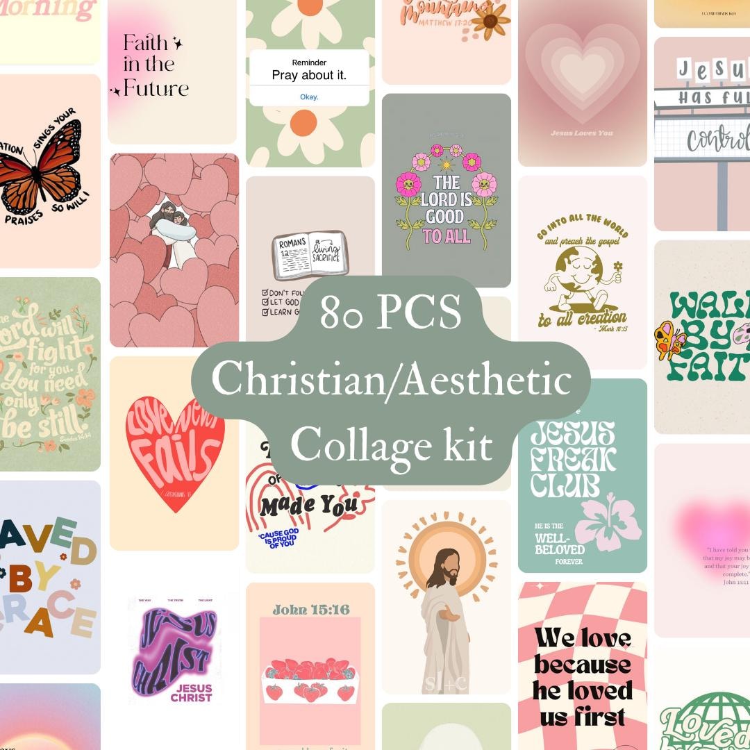 Christian Aesthetic Collage Kit: 80 PCS Bible Verse Prints (digital ...