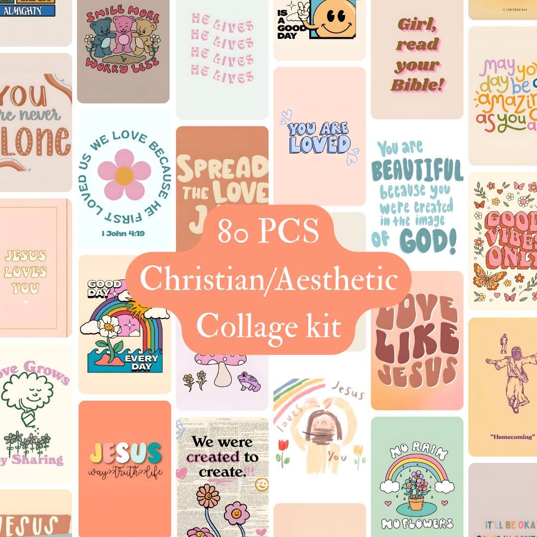 80 PCS Christian Aesthetic Collage Kit Bible Verses Jesus Quotes Faith ...