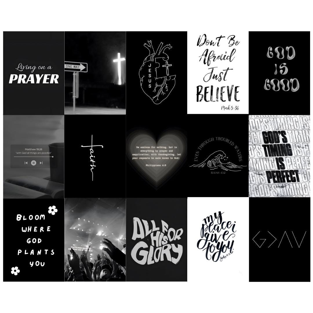 80 PCS Christian Black & White Collage Kit Aesthetic Bible Verse Jesus ...