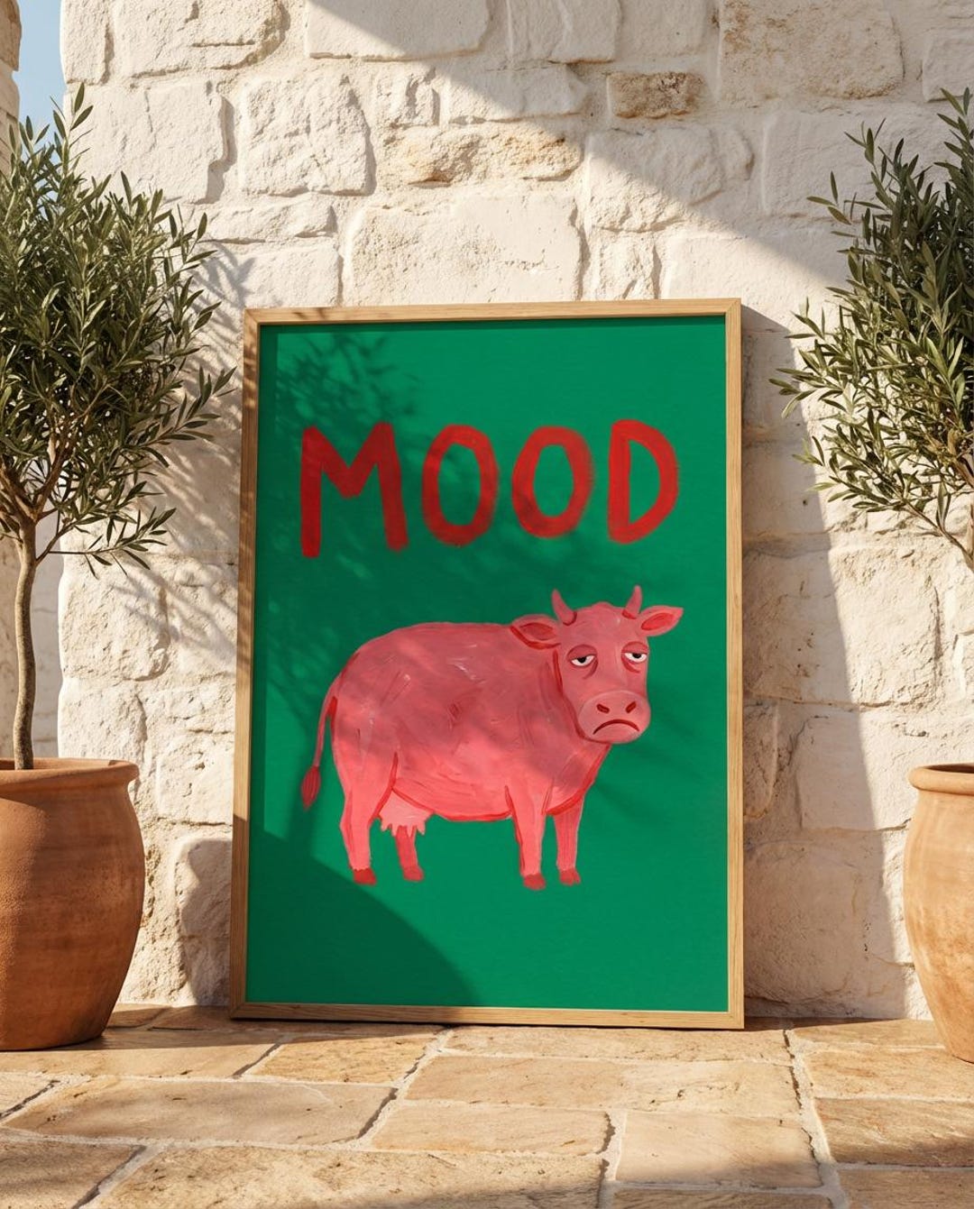 Pink Cow 'mood' Art Print, Funny Whimsical Animal Decor (digital ...
