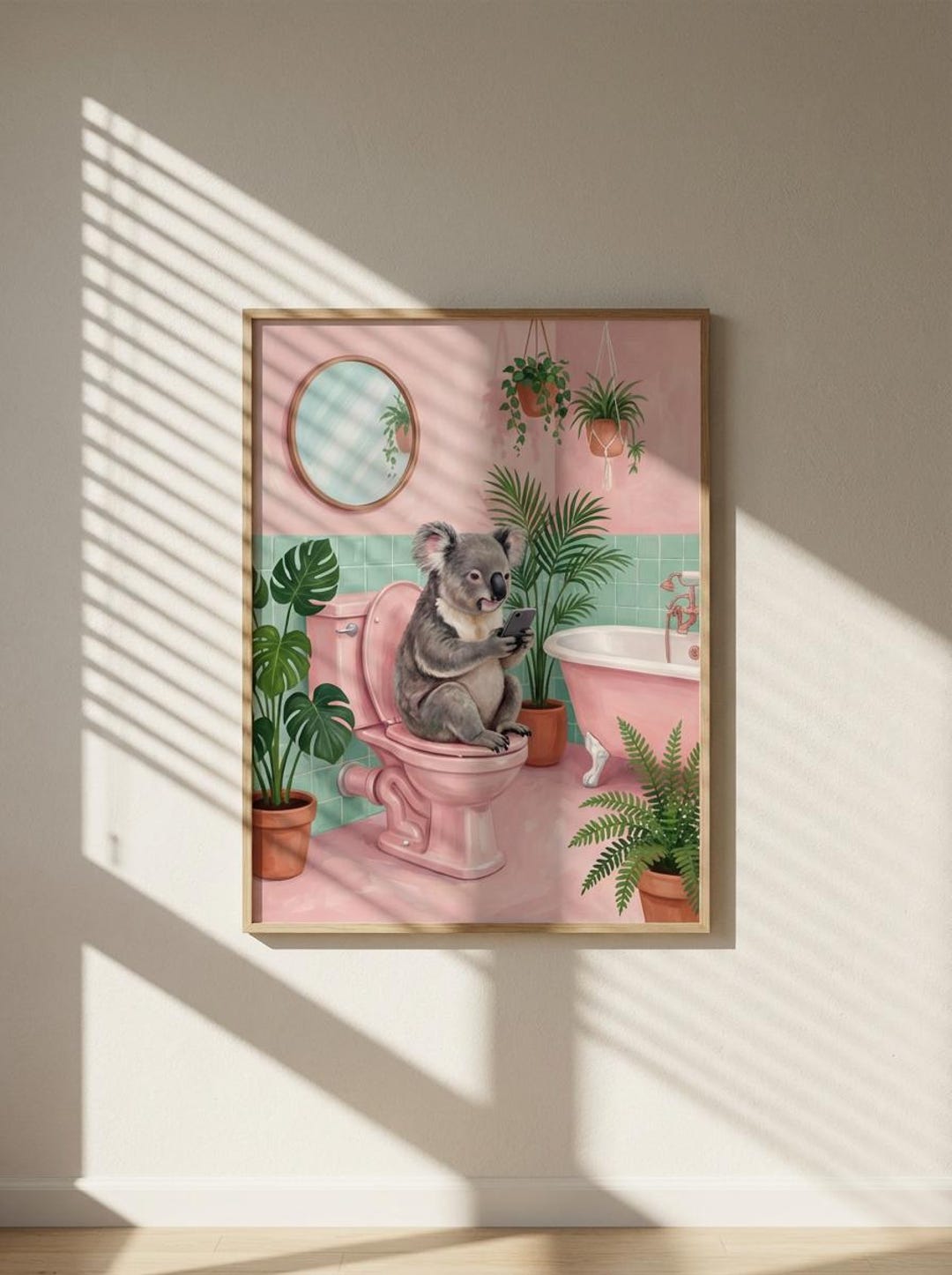 Koala on Pink Toilet Wall Art, Whimsical Bathroom Decor, Maximalist ...