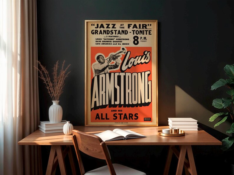 Vintage Jazz Poster, Louis Armstrong & His All-stars 1950's "tonite ...
