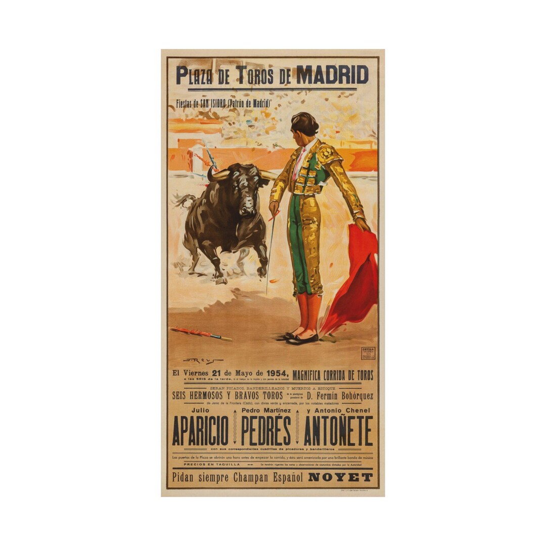 Vintage Bullfighting Poster - Spanish Travel Wall Art - Retro Matador ...