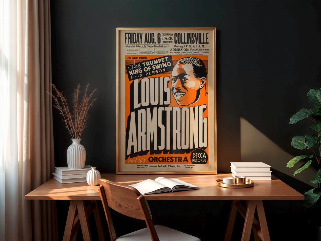 Rare Vintage Jazz Poster, Louis Armstrong 1937 Concert, Jazz Music ...