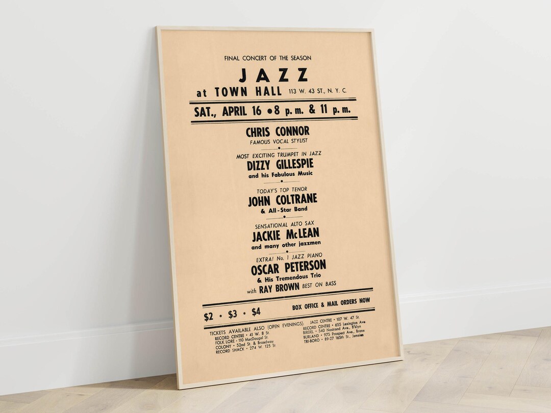Rare Vintage Jazz Poster, Dizzy Gillespie / John Coltrane Town Hall ...