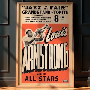 Vintage Jazz Poster, Louis Armstrong & His All-stars 1950's "tonite ...