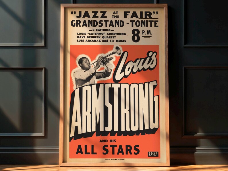 Vintage Jazz Poster, Louis Armstrong & His All-stars 1950's "tonite ...