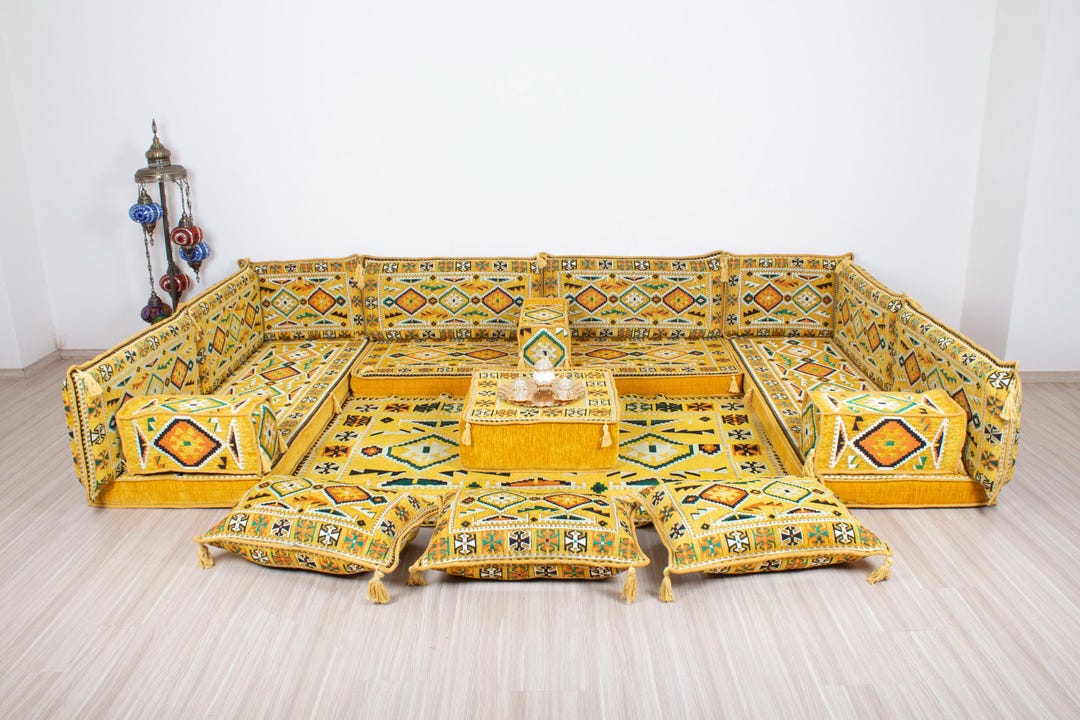 U Shaped Arabic Sofa, Modular Cushion, Ethnic Home Decor, Turkish Diwan ...