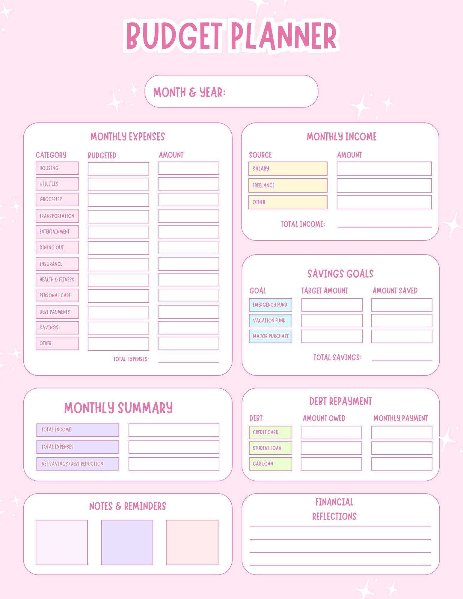 Pink Retro Budget Planner | Printable Monthly Finance Tracker (digital ...