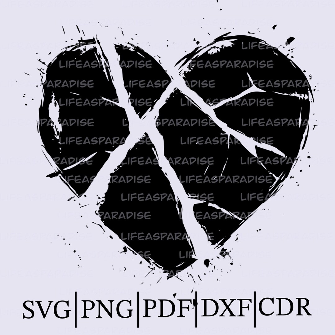 5 Broken Heart Design, Distressed Heart Svg, Heart Breaker Svg, Broken ...