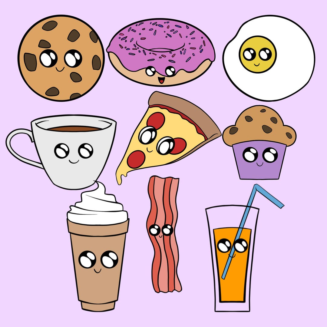 Cute Food Clipart Bundle With Kawaii Faces, Digital Food, Valentine ...
