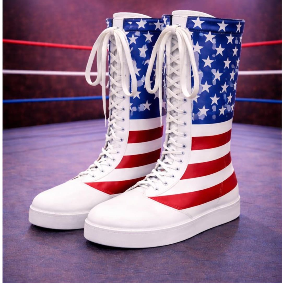 Tall Wrestling Boots American Flag Design | Pro Ring Boots | Lace up ...