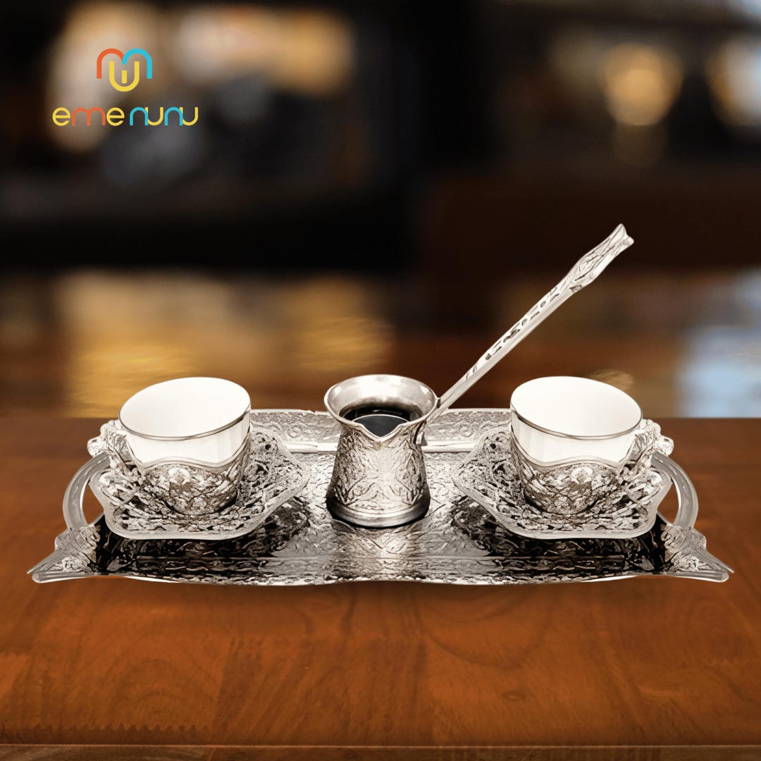2-piece Turkish Coffee Serving Set With Tray, Cups, and Cezve –plated ...