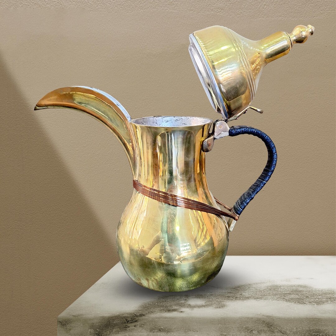 Gold-plated Arabic Coffee Pot – Traditional Dallah With Openable Lid ...