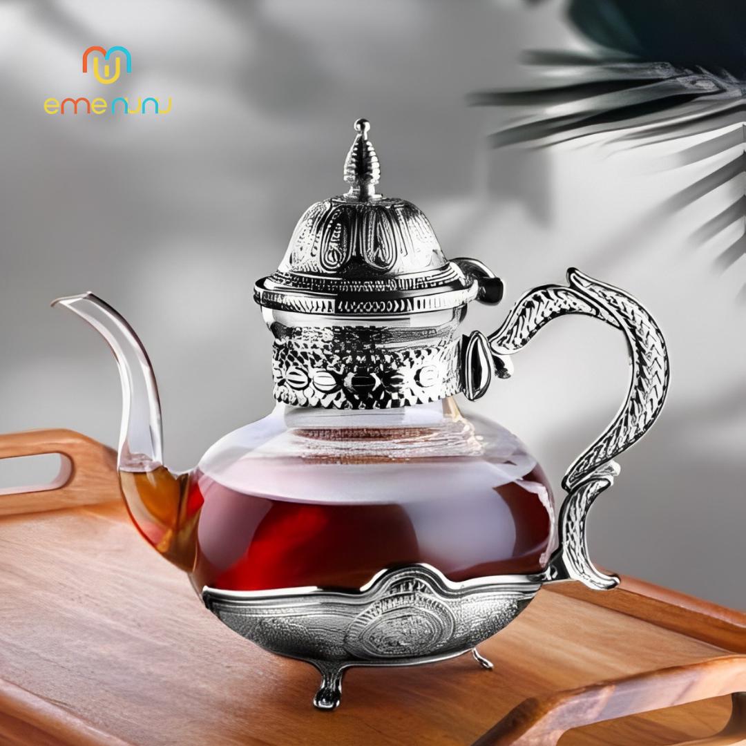 Glass Teapot With Ornate Metal Lid – Borosilicate Turkish Tea Pot With ...