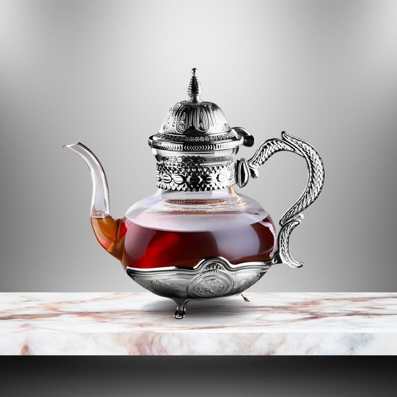 Glass Teapot With Ornate Metal Lid – Borosilicate Turkish Tea Pot With ...