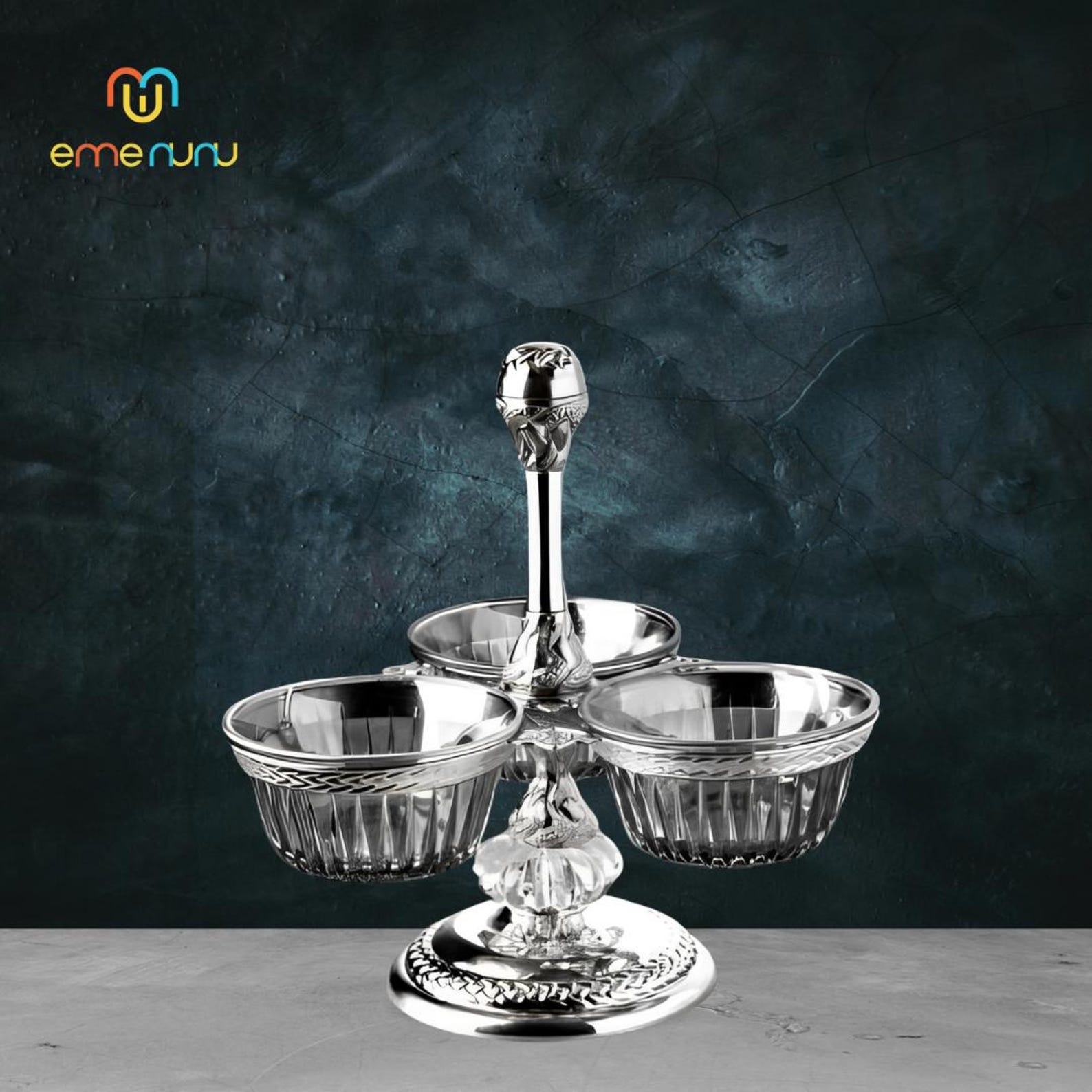 One -tiered 3-bowl Gold or Silver Snack Serving Tray – Elegant Crystal ...